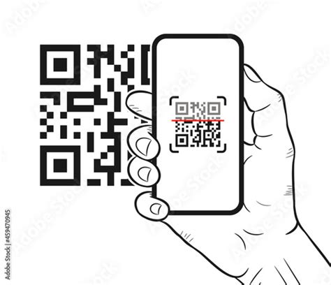 Plakat Qr Code Scanning With Mobile Smartphone Hand Drawn Hand Holding