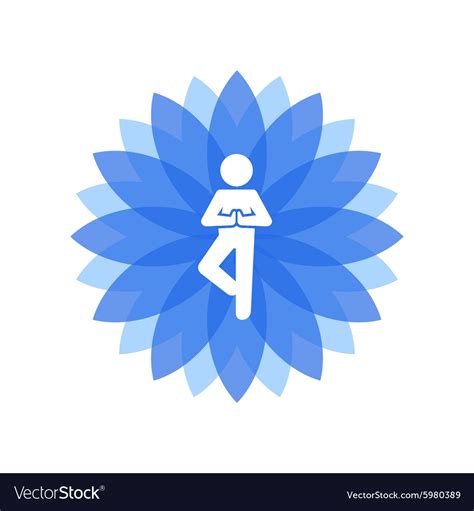 Yoga Lotus Blue Icon With People Silhouette Vector Image