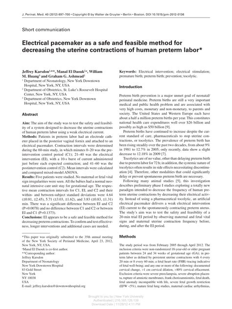 Pdf Electrical Pacemaker As A Safe And Feasible Method For Decreasing The Uterine Contractions