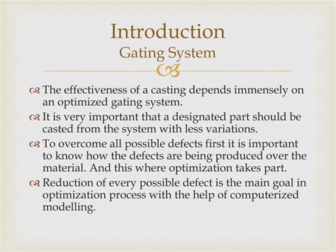 Optimization Of Gating Systems Pptx