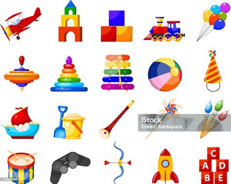 흰색 바탕에 아 이들의 장난감의 아이콘의 컬러 이미지 그룹 고립 된 개체의 집합입니다 벡터 일러스트 레이 션 0명에 대한 스톡 벡터 아트 및 기타 이미지 Istock