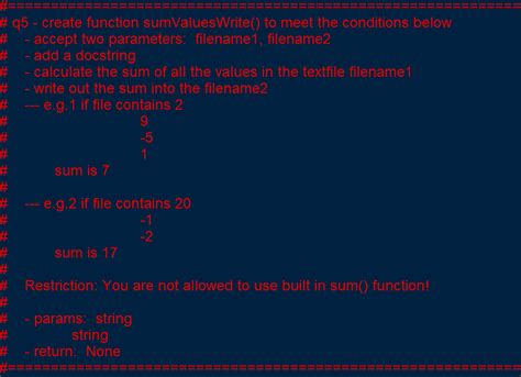 Solved G Create Function SumValuesWrite To Meet The Chegg Com