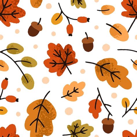 Premium Vector Fall Leaf Seamless Pattern Autumn Foliage Acorns Endless Forest Background
