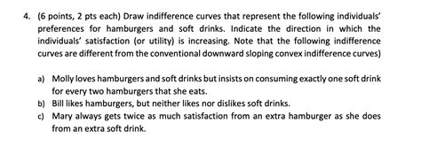 Solved Points Pts Each Draw Indifference Curves Chegg