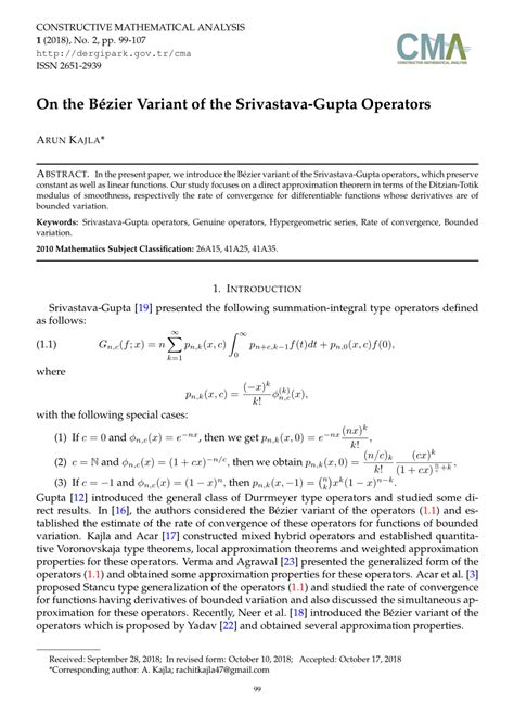 Pdf On The Bézier Variant Of The Srivastava Gupta Operators