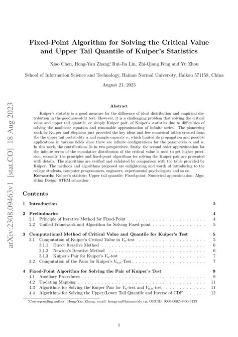 Pdf Fixed Point Algorithm For Solving The Critical Value And Upper