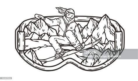 스노우 보더가 고글을 쓰고 눈 덮인 산을 내려갑니다 겨울 익스트림 스포츠 스노우보드에 대한 인쇄 가능한 인쇄 겨울에 대한 스톡 벡터 아트 및 기타 이미지 Istock