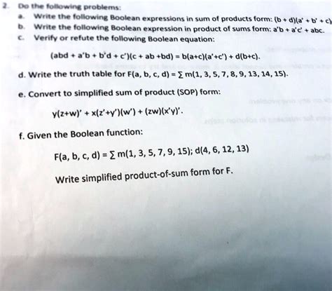 Solved Do The Following Problems Write The Following Boolean