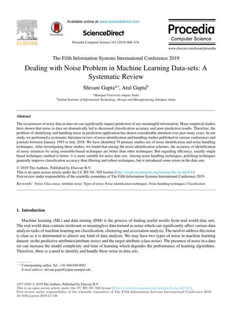 Pdf Dealing With Noise Problem In Machine Learning Data Sets A Systematic Review