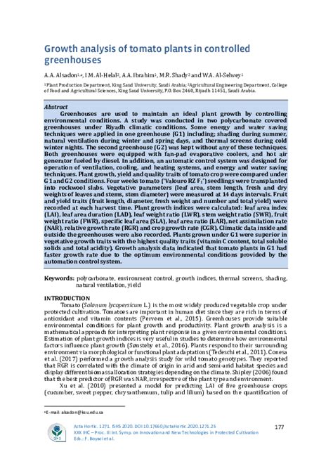 Pdf Growth Analysis Of Tomato Plants In Controlled Greenhouses