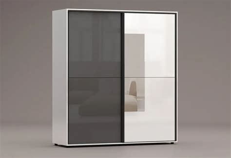 Гардероб с плъзгащи врати Аполо 8 антрацит гланц бяло гланц Мебели АРЕНА