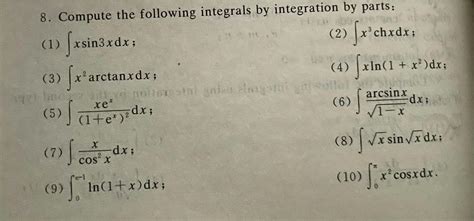 solved compute the following integrals by integration by
