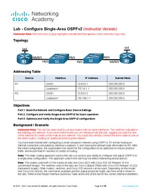 Packet Tracer Single Area OSPFv Configuration Addressing Table P P S