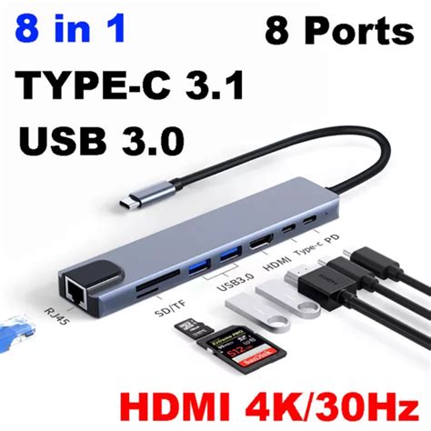 4k Hub 8 In 1 Multiport Adapter Rj45 Type C To Hdmi 87w Usb3 0 Usb Pd Sd Tf Eur 17 69 Picclick Fr