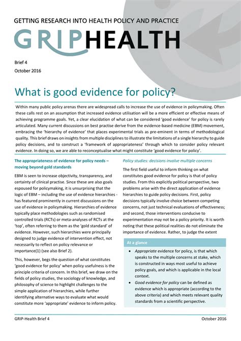 Pdf What Is Good Evidence For Policy