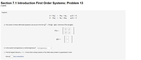 solved section 7 1 introduction first order systems problem
