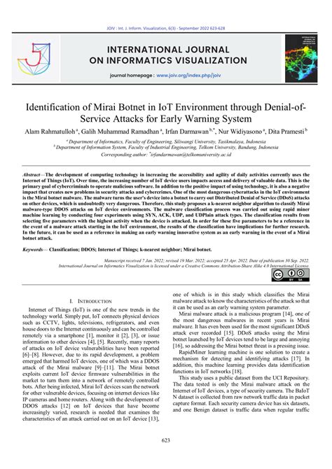 Pdf Identification Of Mirai Botnet In Iot Environment Through Denial Of Service Attacks For