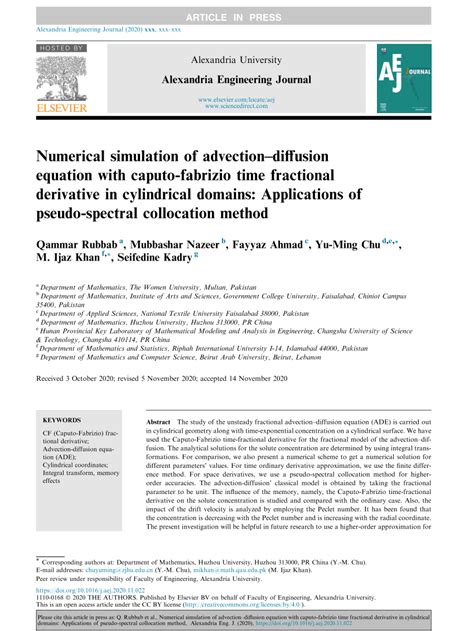 Pdf Numerical Simulation Of Advectiondiffusion Equation With Caputo Fabrizio Time Fractional