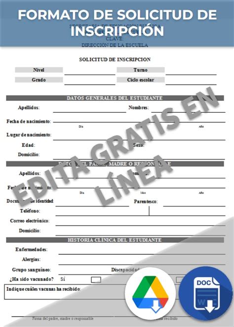 Solicitud De Inscripción 【 Ejemplos Plantillas 】word Excel Canva