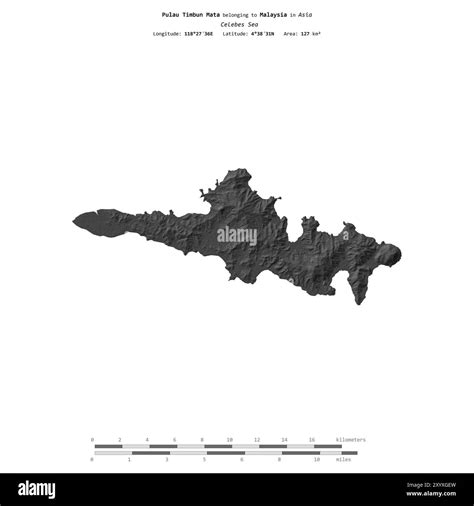 Pulau Timbun Mata In The Celebes Sea Belonging To Malaysia Isolated On A Bilevel Elevation Map
