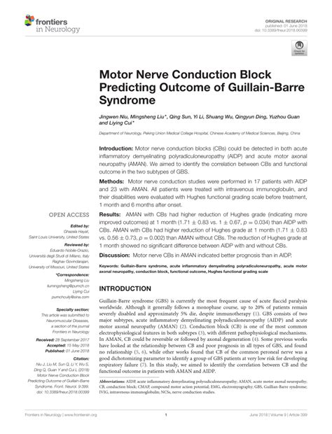Pdf Motor Nerve Conduction Block Predicting Outcome Of Guillain Barre Syndrome