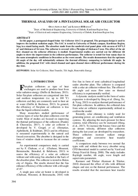 Pdf Thermal Analysis Of A Pentagonal Solar Air Collector