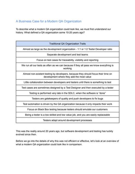A Business Case For A Modern Qa Organization Pdf
