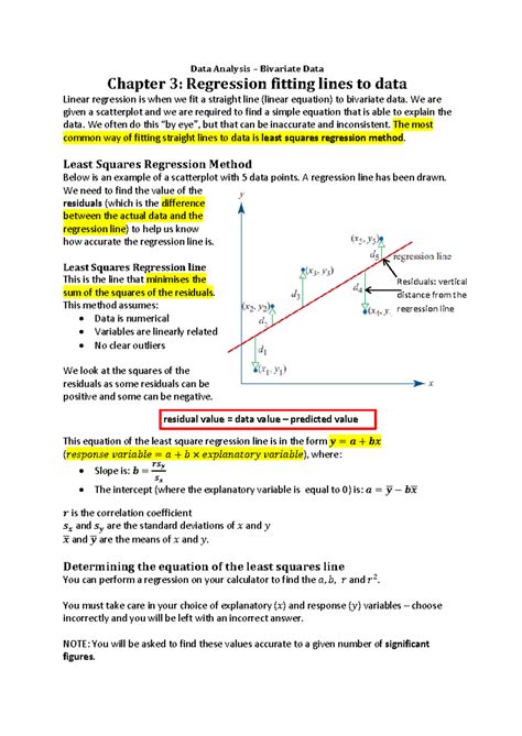 Data Analysis Bivariate Data And Regression Chapter 3 Summary Studocu