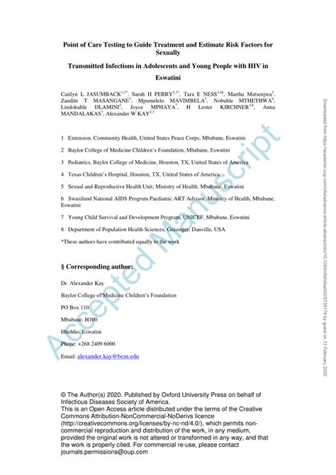 Pdf Point Of Care Testing To Guide Treatment And Estimate Risk Factors For Sexually