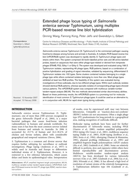 Pdf Extended Phage Locus Typing Of Salmonella Enterica Serovar Typhimurium Using Multiplex