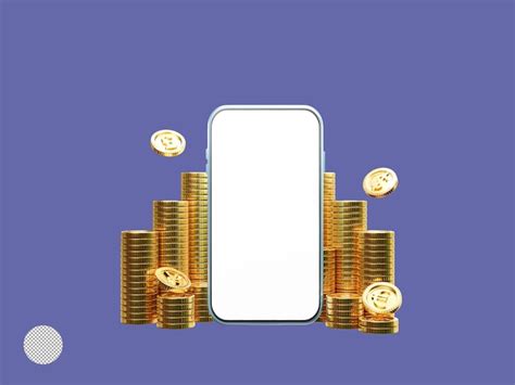 3d 렌더 일러스트레이션으로 기술 개념을 사용하여 송금 및 거래 통화 교환을 위해 쌓인 황금 동전이 있는 스마트폰의 빈 화면 무료 Psd 파일