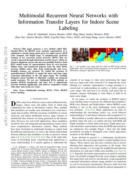 Multimodal Recurrent Neural Networks With Information Transfer Layers For Indoor Scene Labeling