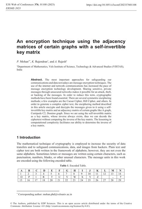 Pdf An Encryption Technique Using The Adjacency Matrices Of Certain
