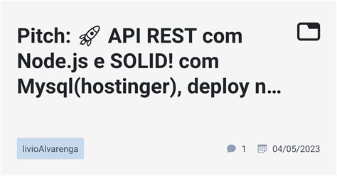 Pitch API REST Node Js E SOLID Mysql Hostinger Deploy No