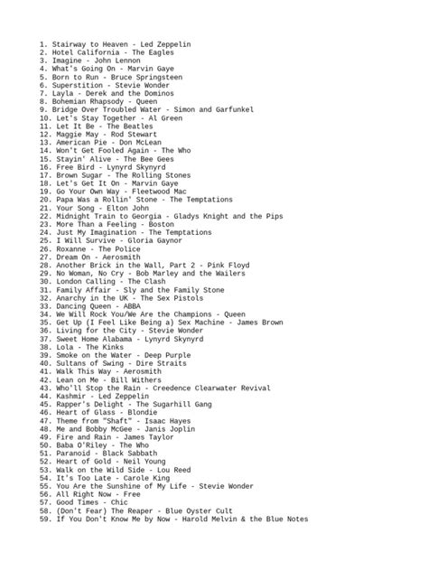 Top 100 Rock Songs Of The 70s Pdf Rock Music Musical Groups