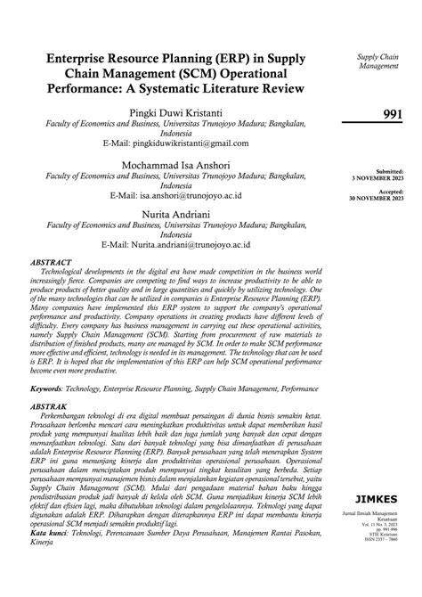 Pdf Enterprise Resource Planning Erp In Supply Chain Management Scm Operational