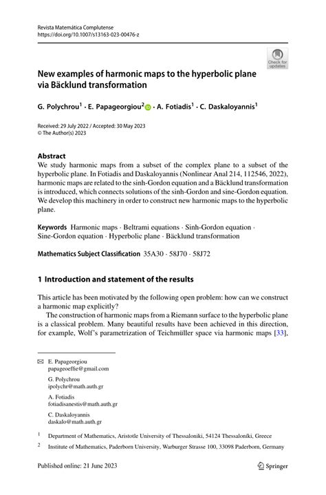 (PDF) New examples of harmonic maps to the hyperbolic plane via Bäcklund transformation
