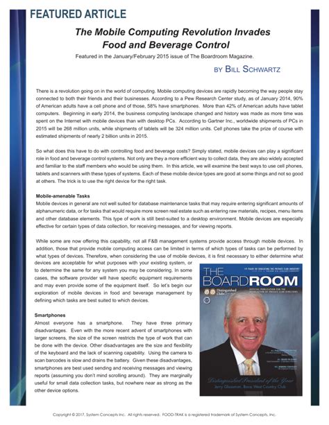 Mobile Computing In Food And Beverage Control