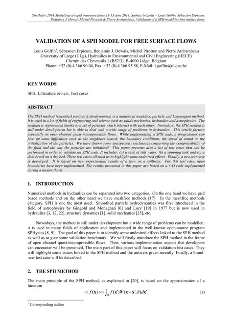pdf validation of a sph model for free surface flows