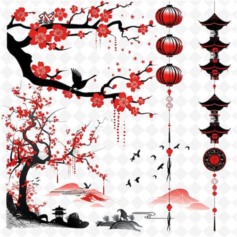 Premium Psd Classic Cherry Blossom Borderlines Design With Japanese