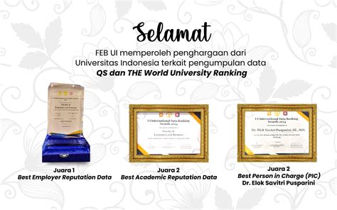 Feb Ui Raih Penghargaan Ui International Data Ranking Awards Untuk Qs Dan The Wur 2024 Best