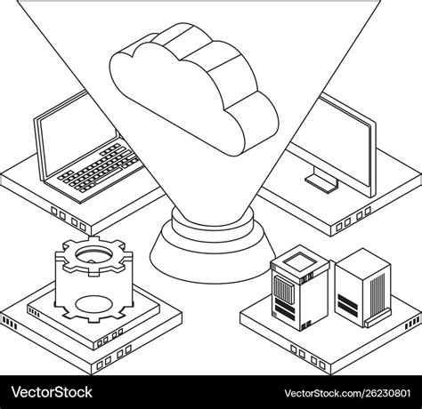 Cloud Computing Technologie 3d Symbol In Schwarz Vektorbild