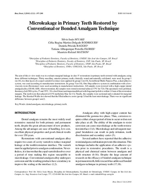 Pdf Microleakage In Primary Teeth Restored By Conventional Or Bonded Amalgam Technique