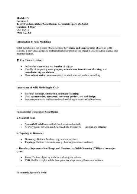 module iv co iv fundamental of solid design parametric space of a