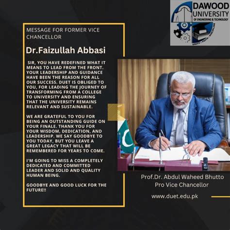 Dawood University Of Engineering And Technology On Linkedin Best Wishes For Dr Faizullah