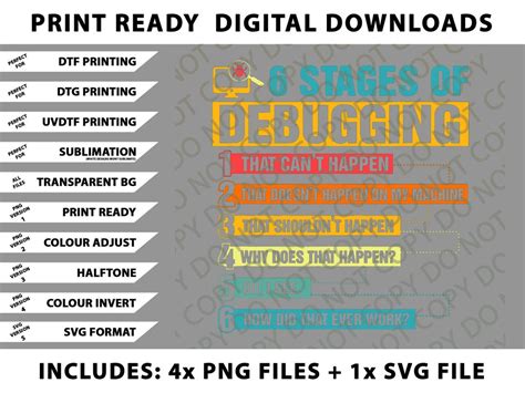 6 Stages Of Debugging Funny It Coder Coding Programmer Png Bundle Svg