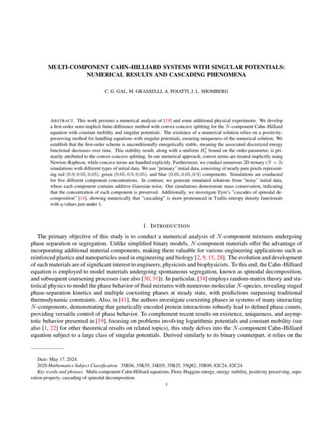 Pdf Multi Component Cahn Hilliard Systems With Singular Potentials Numerical Results And