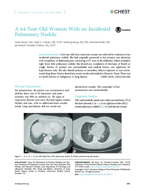 Pdf A 64 Year Old Woman With An Incidental Pulmonary Nodule