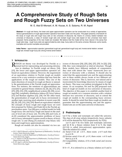 PDF A Comprehensive Study Of Rough Sets And Rough Fuzzy Sets On Two Universes