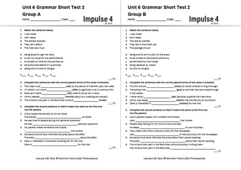 Unit 6 Grammar Short Test 2 A B Pdf